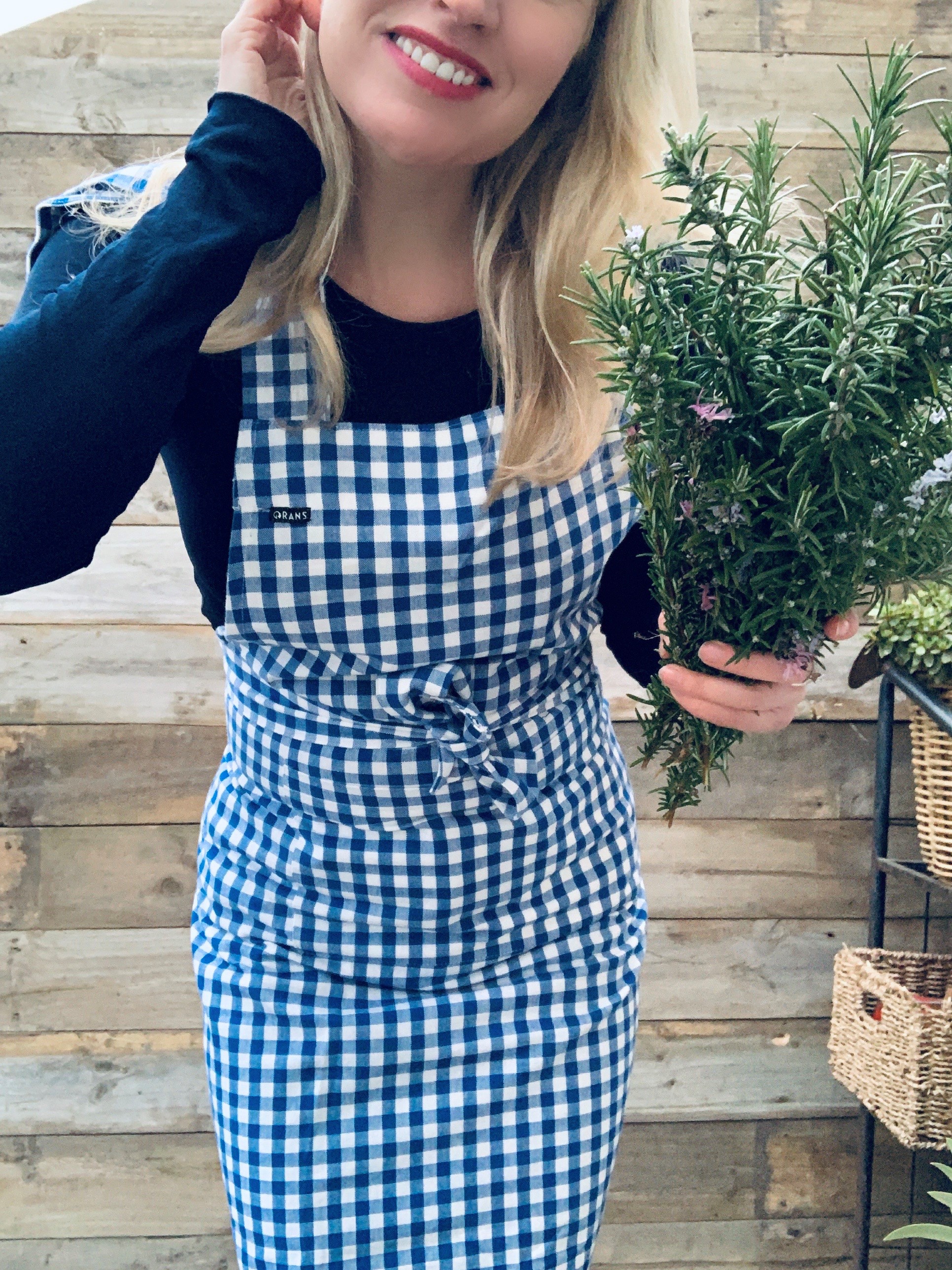100% Cotton Gingham Check Apron - Blue