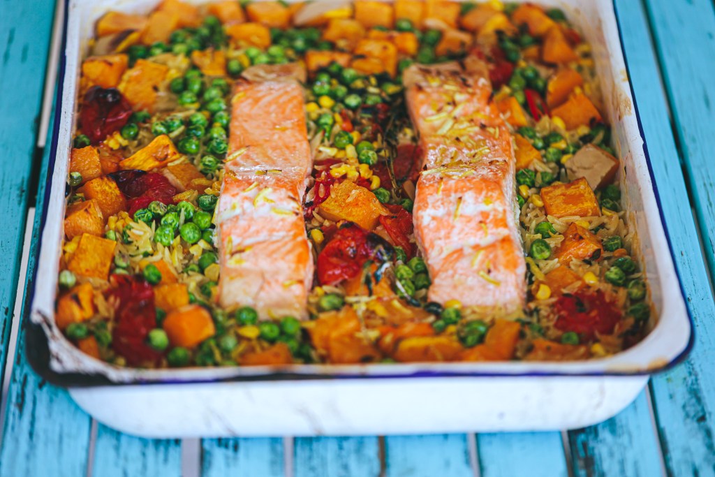 One Tray Salmon Orzo Recipe by Guy Turland
